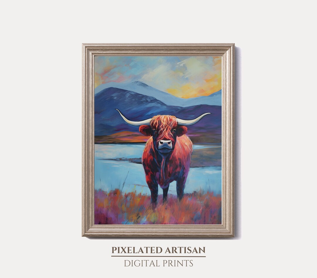 Scottish Highland Coo Impressionism Painting Printable Art | Instant ...