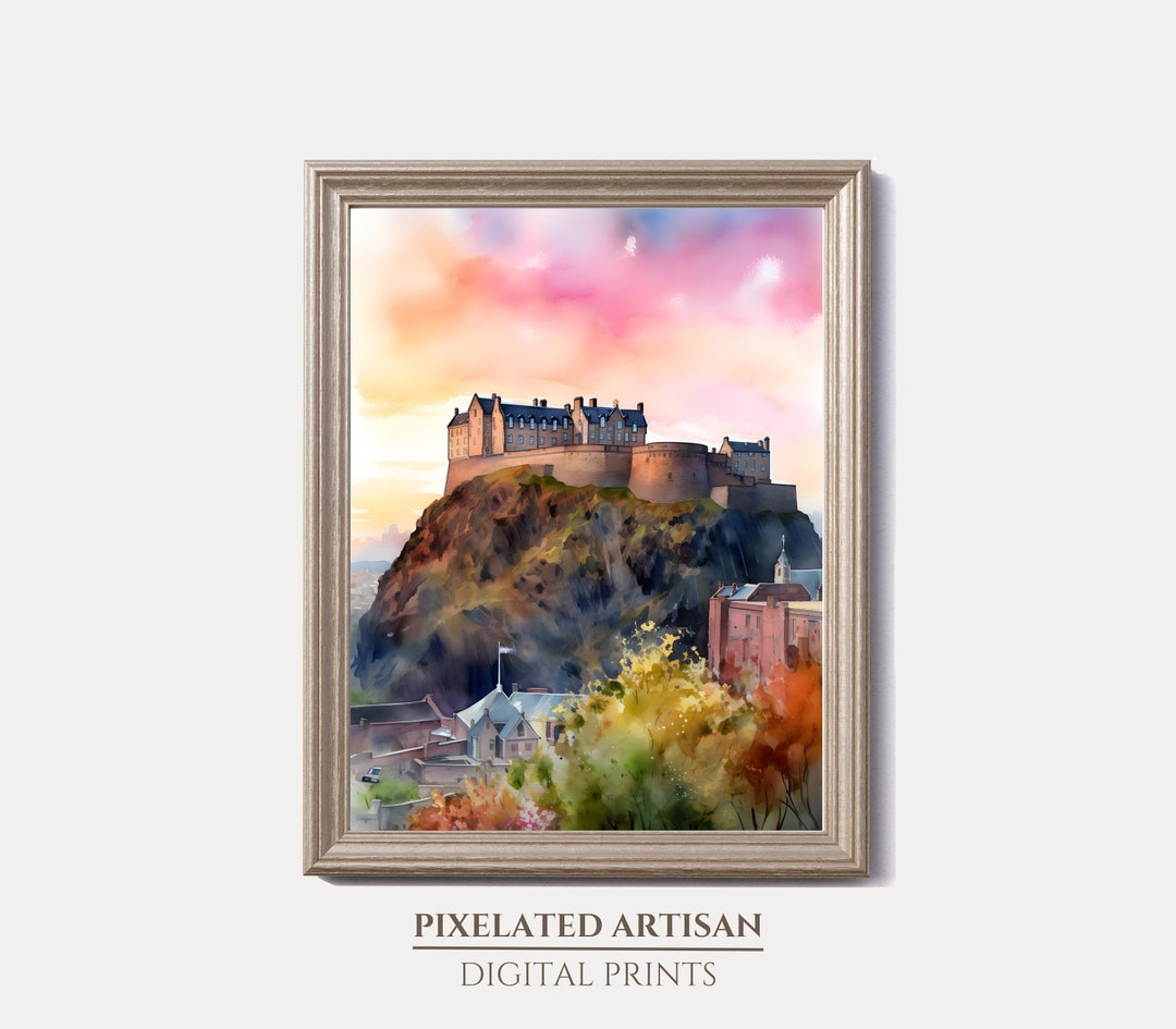 Edinburgh Castle Dusk Watercolour Painting - Scottish Castle Wall Art ...