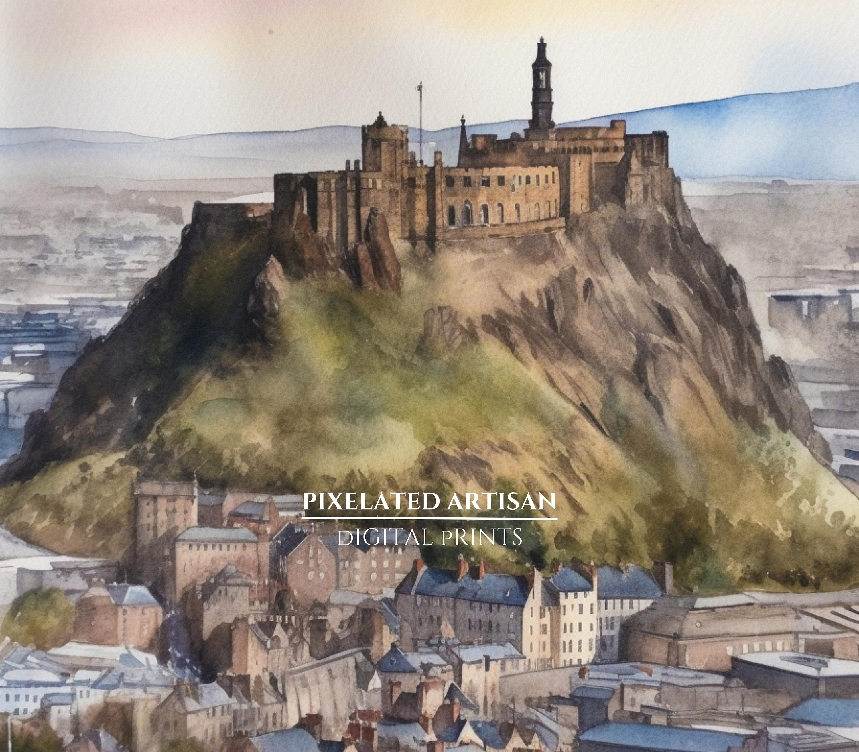 Edinburgh Castle Watercolor Print: Scotland Cityscape Art (digital ...
