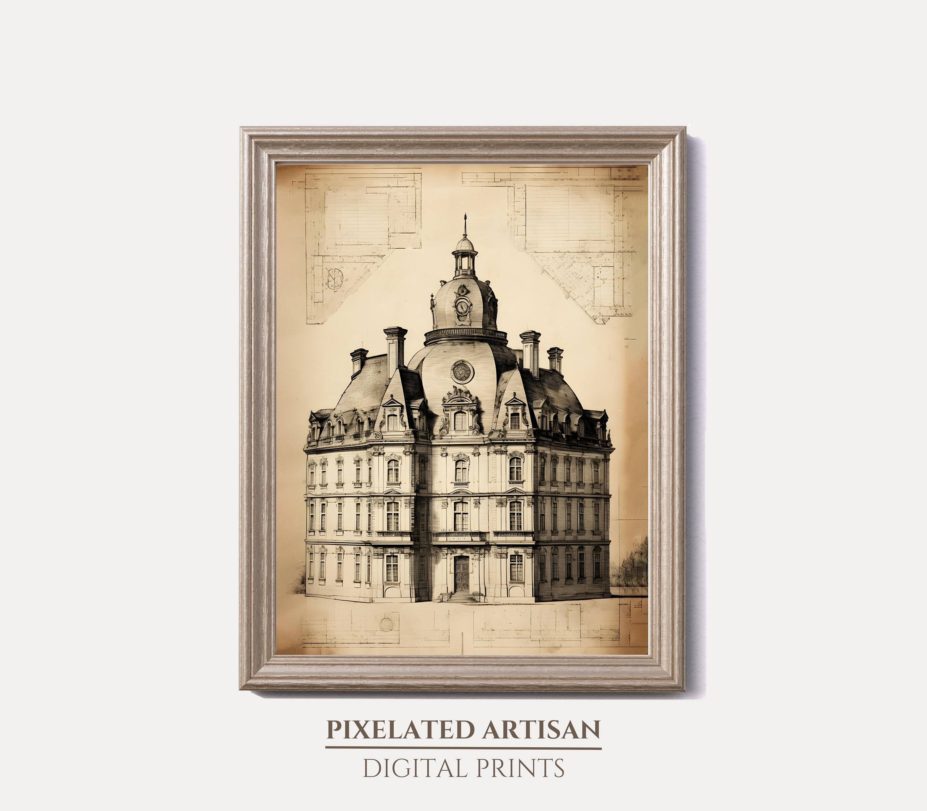 French Baroque Chateau Technical Drawing Printable Artworks - Etsy