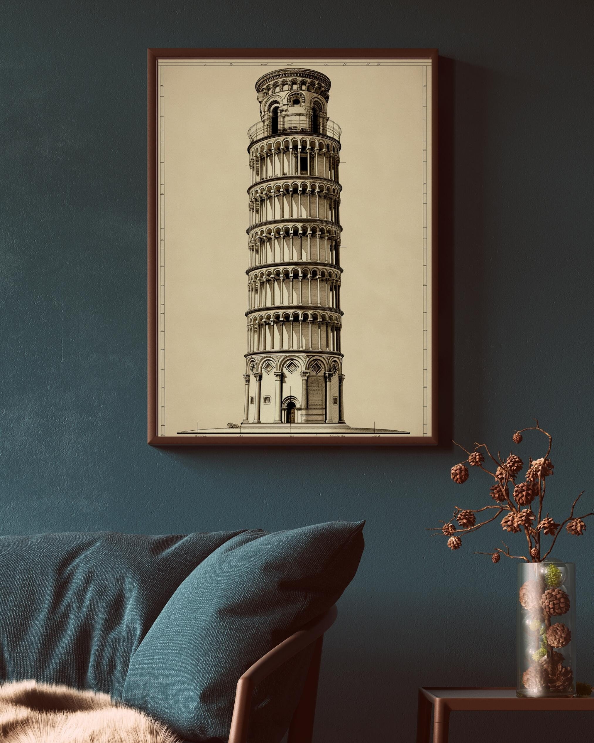 Tower of Pisa Technical Drawing Printable Artworks Wall - Etsy