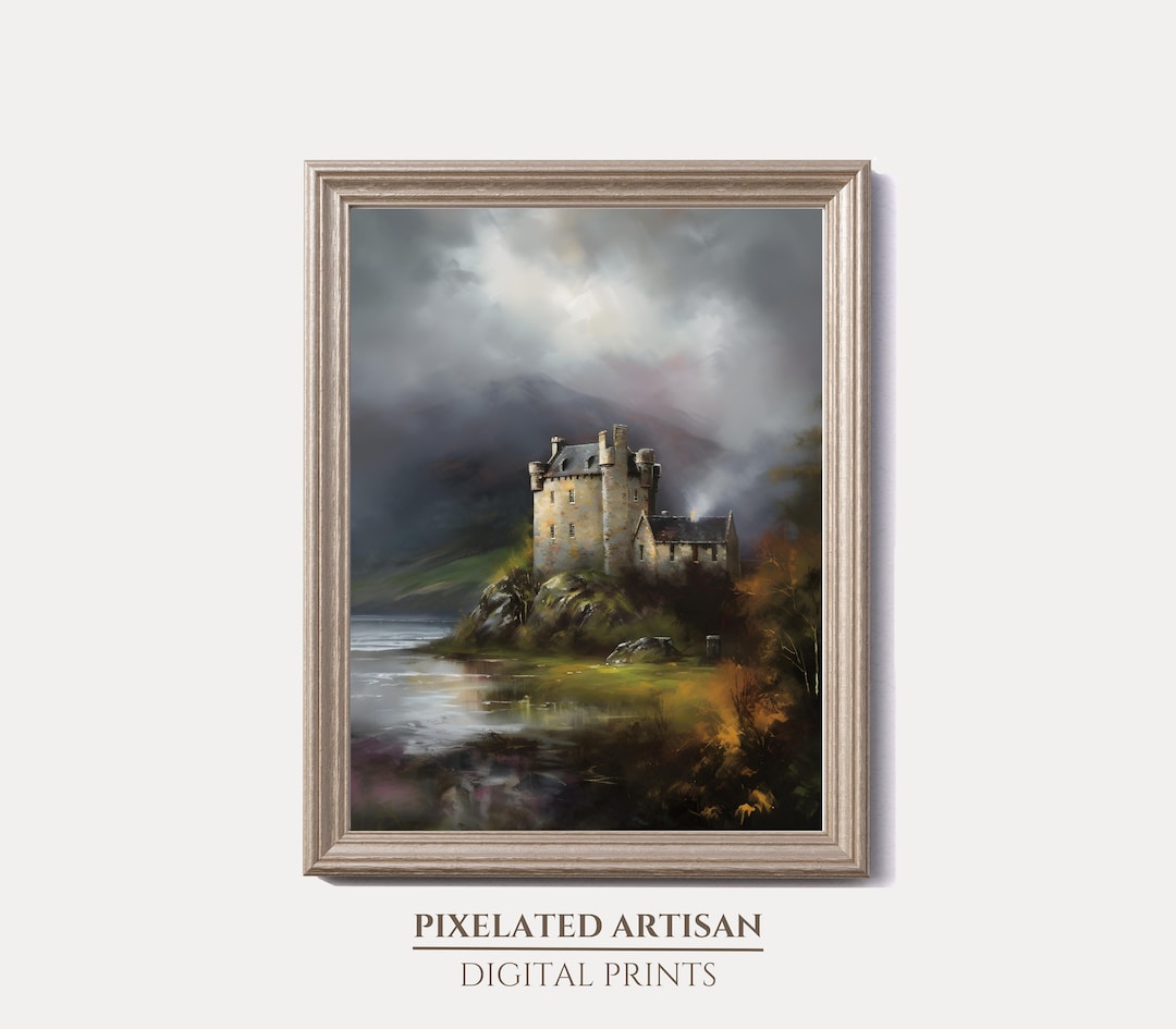 Cloudy Scotland Castle Impressionism Painting Printable Art | Instant ...