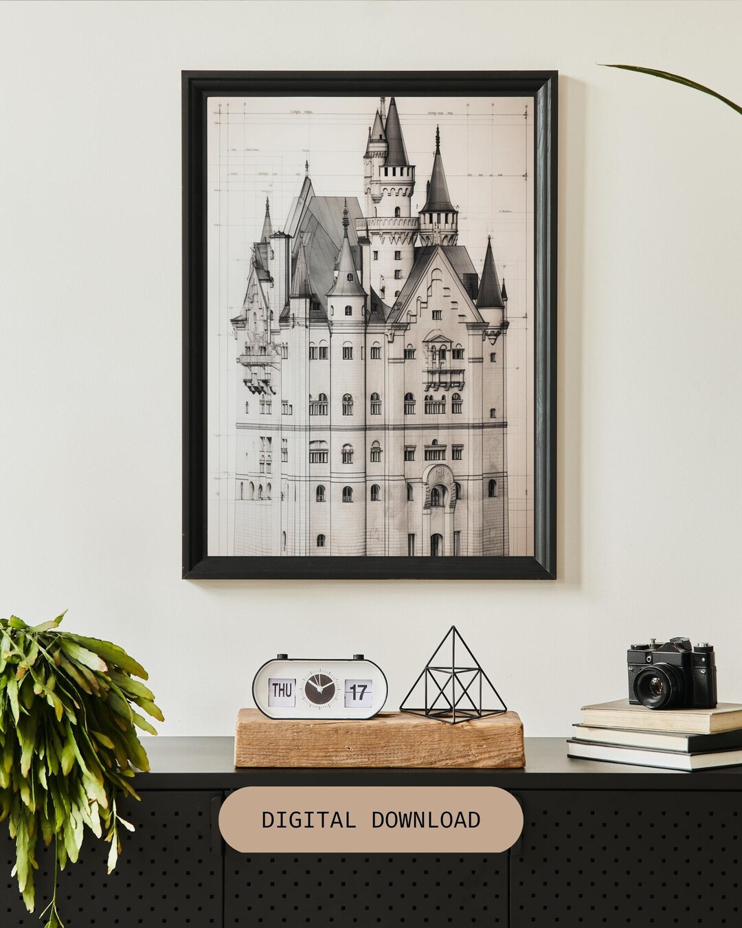 Neuschwanstein Castle Technical Drawing Printable Artworks - Etsy