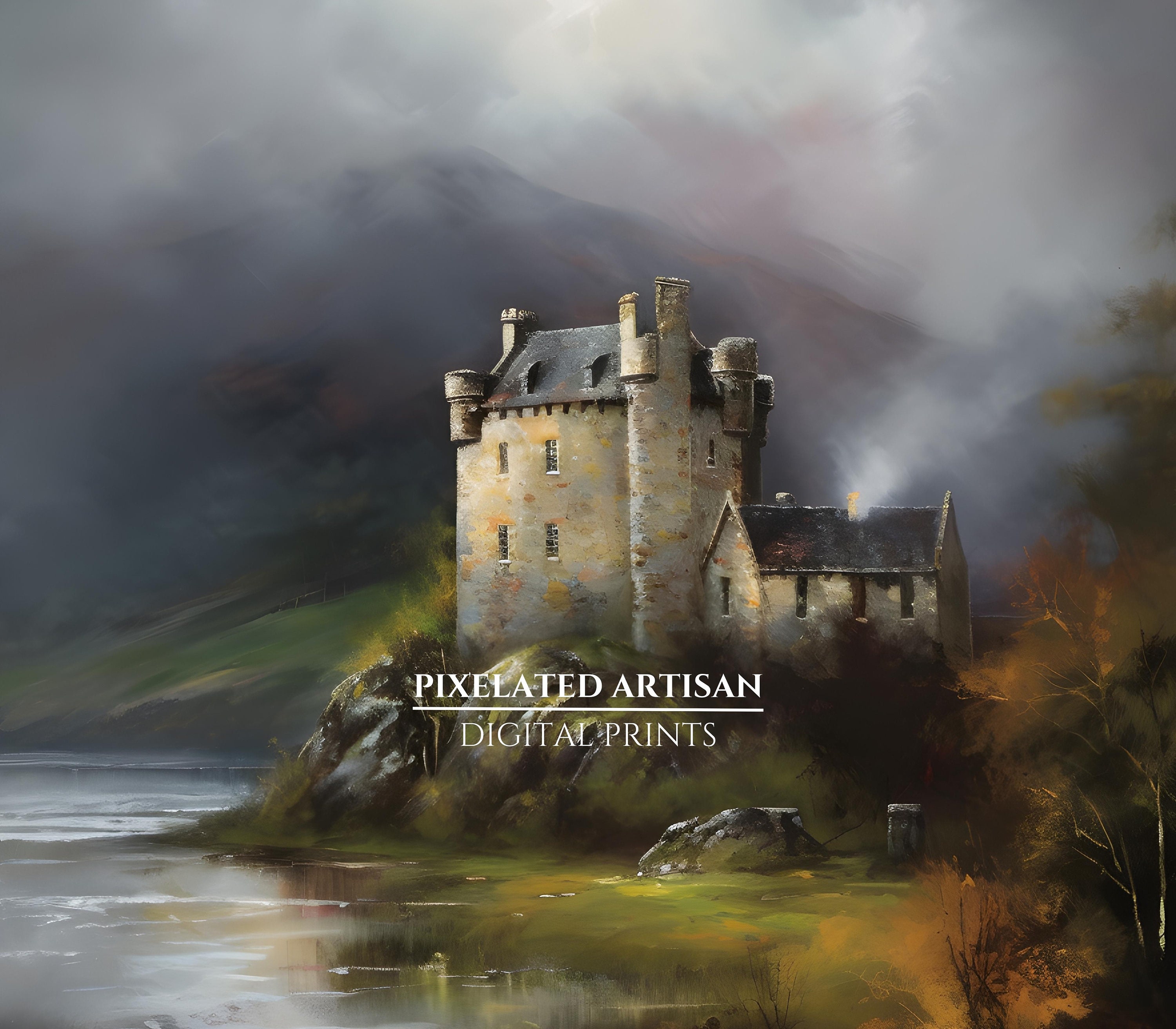 Cloudy Scotland Castle Impressionism Painting Printable Art Instant ...