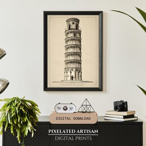 Tower of Pisa Technical Drawing Printable Artworks Wall Decor Wall ...