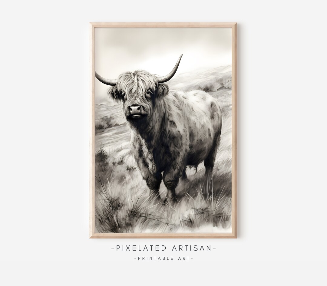 Scottish Highland Coo Sketch | Instant Digital Download | Scotland ...