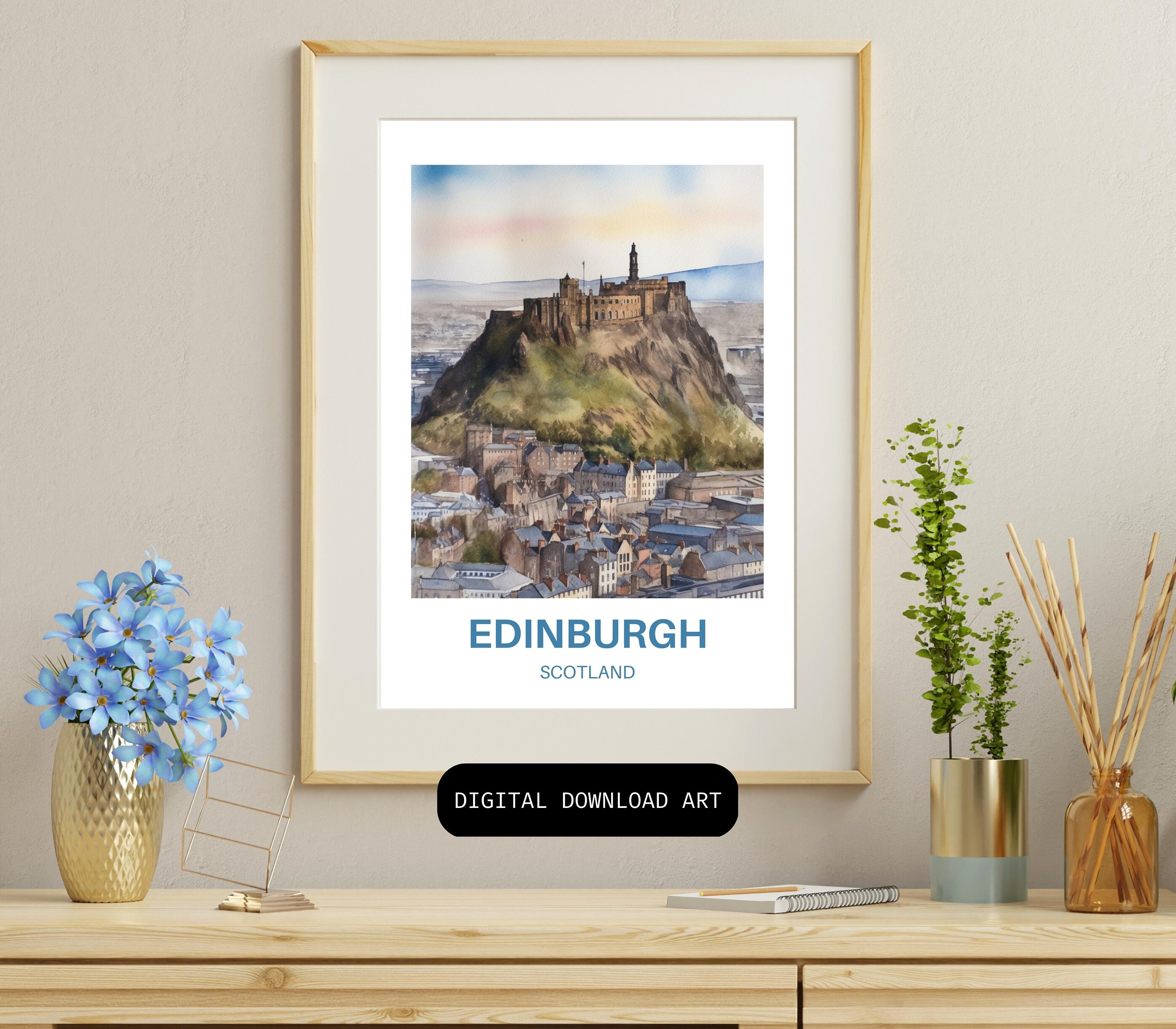 Edinburgh Castle Watercolor Print: Scotland Cityscape Art (digital ...