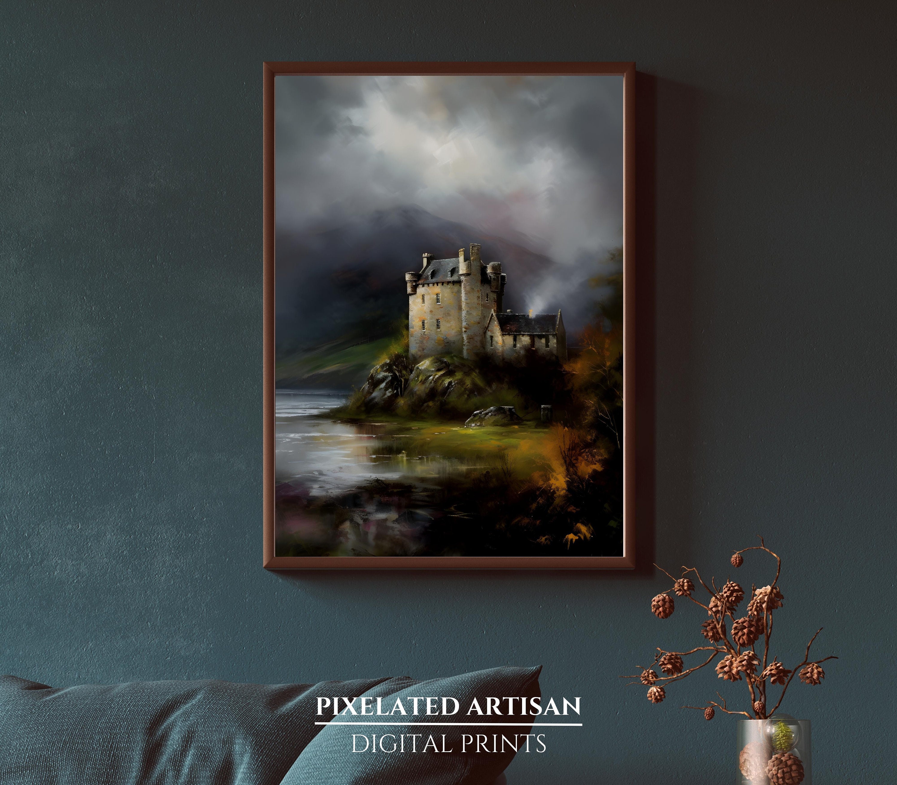 Cloudy Scotland Castle Impressionism Painting Printable Art Instant ...