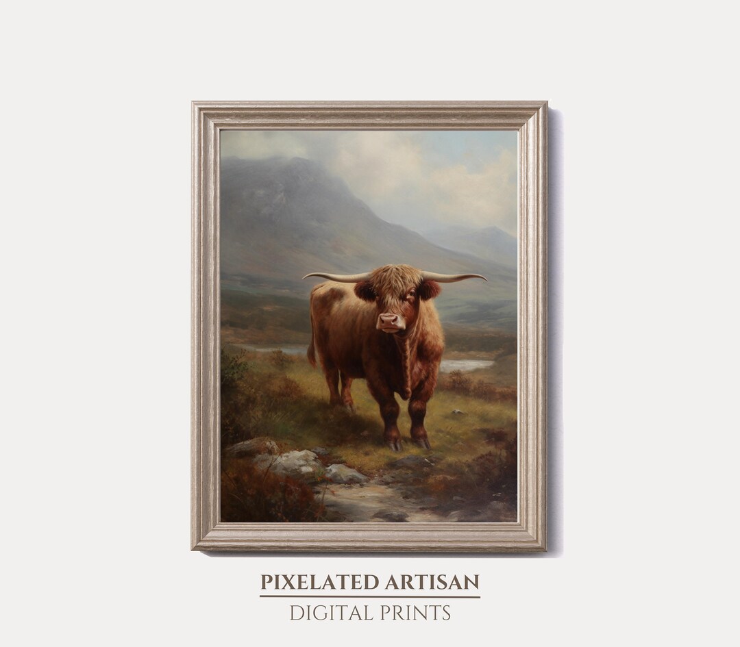 Highland Coo Scotland Vintage Oil Painting Digital Download | Scotland ...