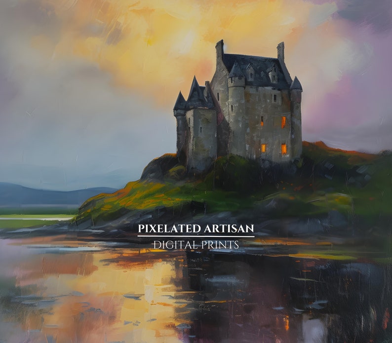 Moody Scotland Castle Impressionism Painting Printable Art Instant ...