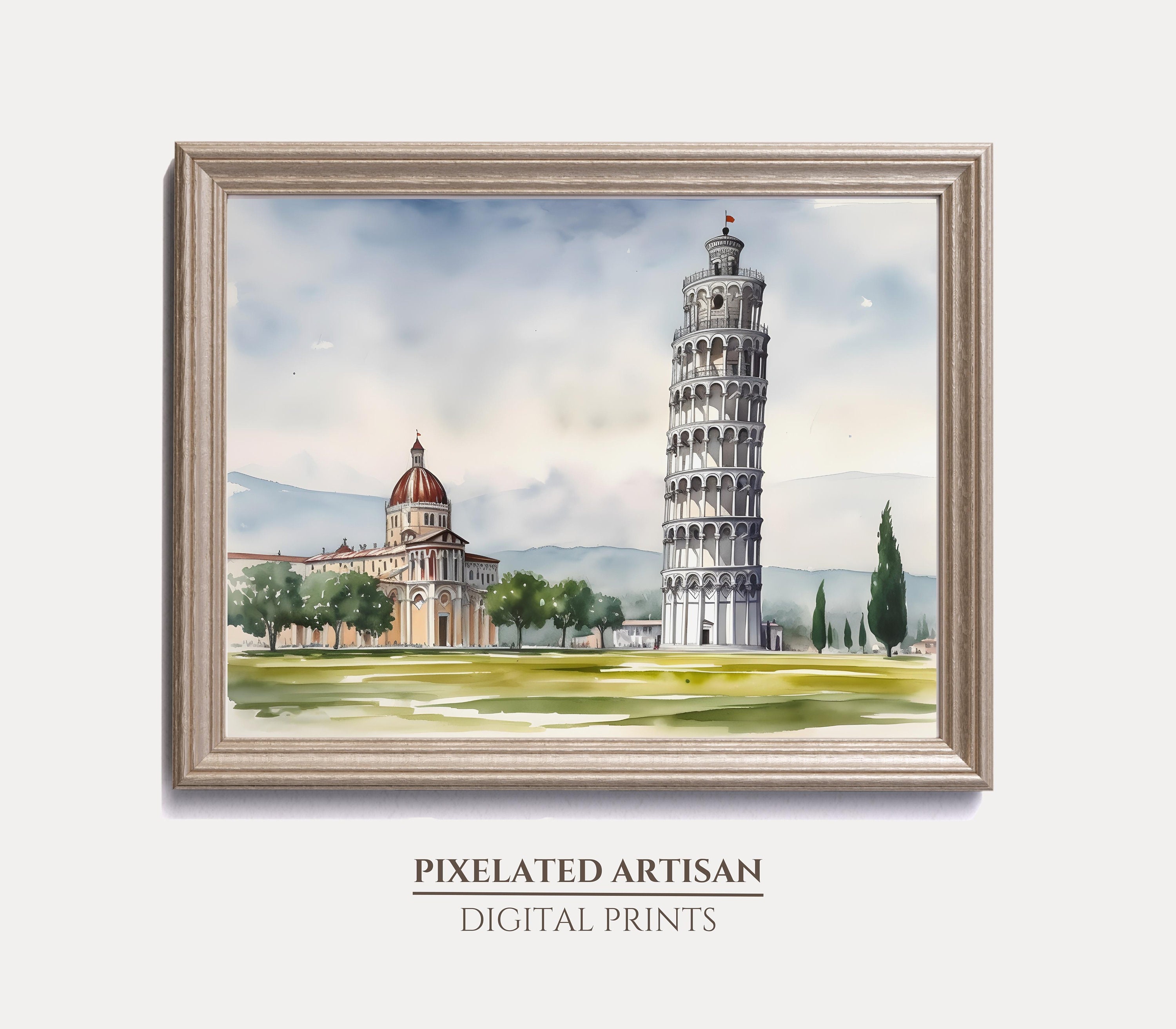 Leaning Tower of Pisa Watercolour Painting Digital Download - Etsy