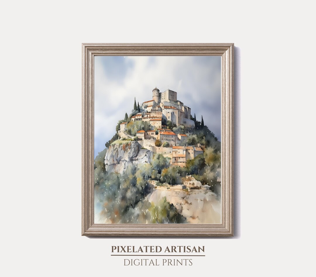 Eze French Riviera Watercolour Painting Digital Download | Vintage ...