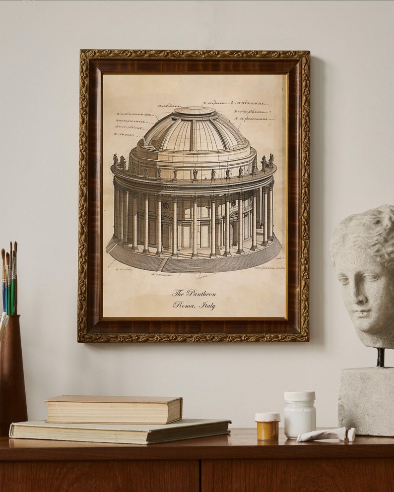 The Pantheon Rome Technical Drawing Printable Artworks - Etsy