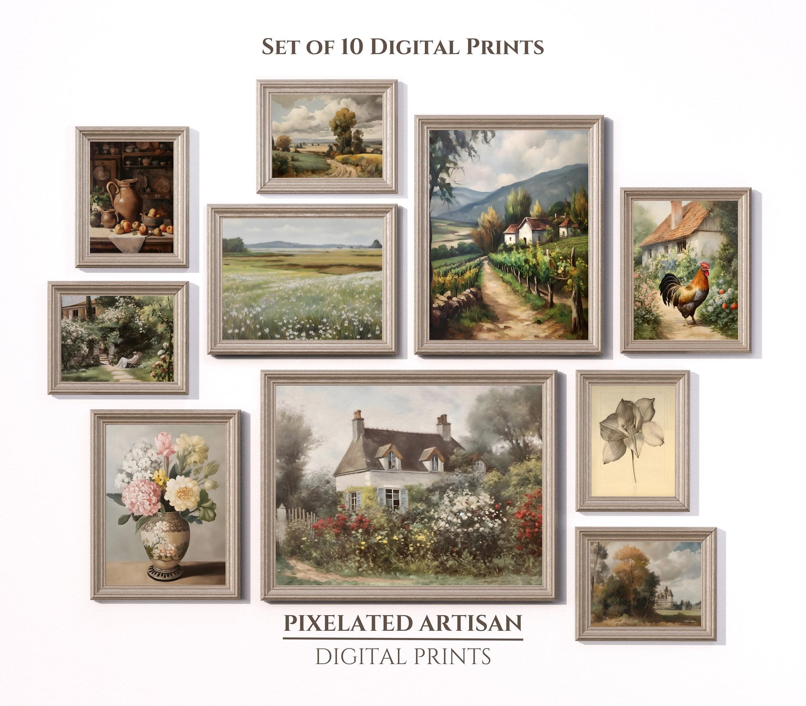 French Country Gallery Wall Art Set of 10 Vintage Living Room Decor ...