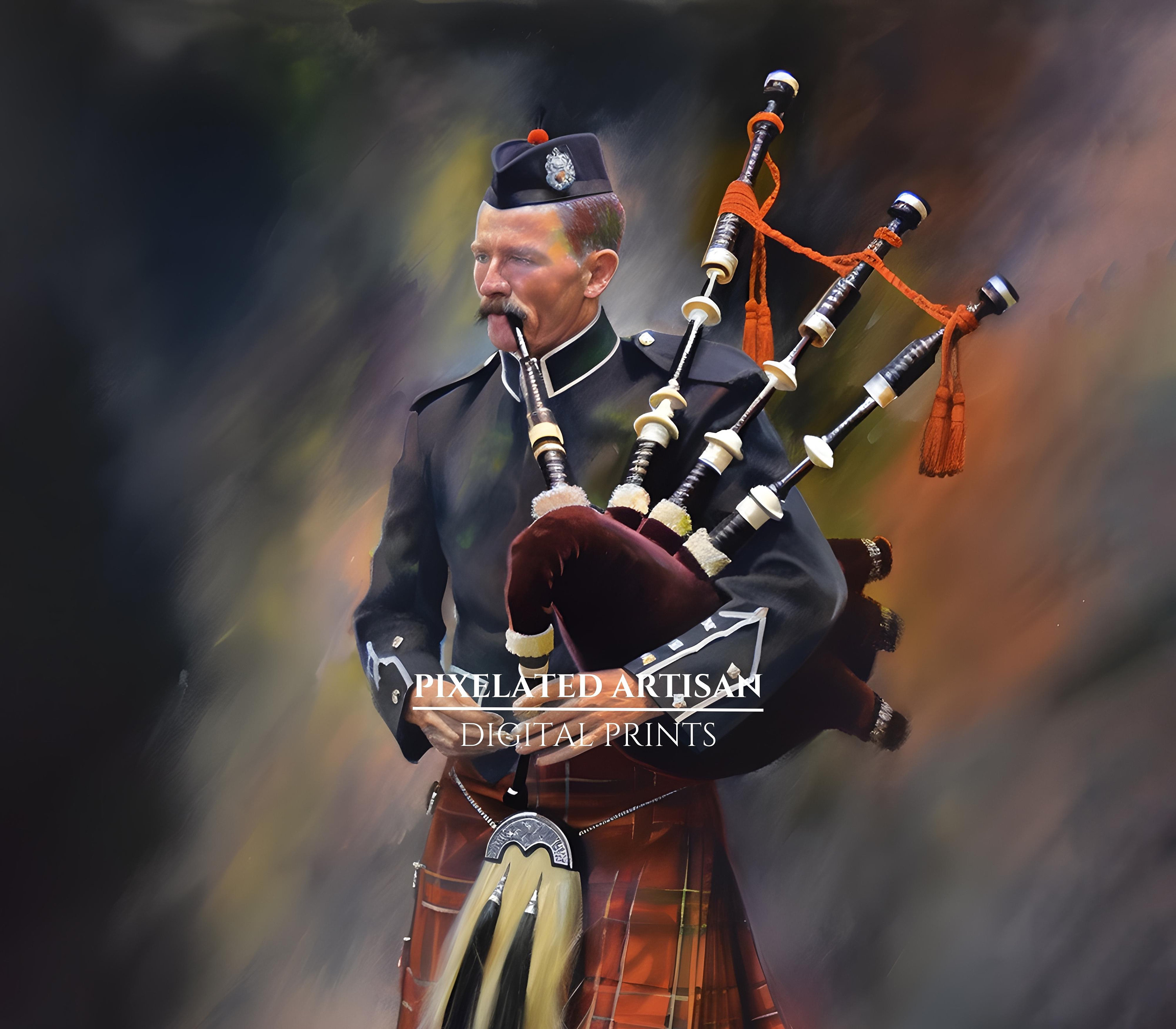 Scottish Bagpiper Impressionism Painting Printable Art - Etsy