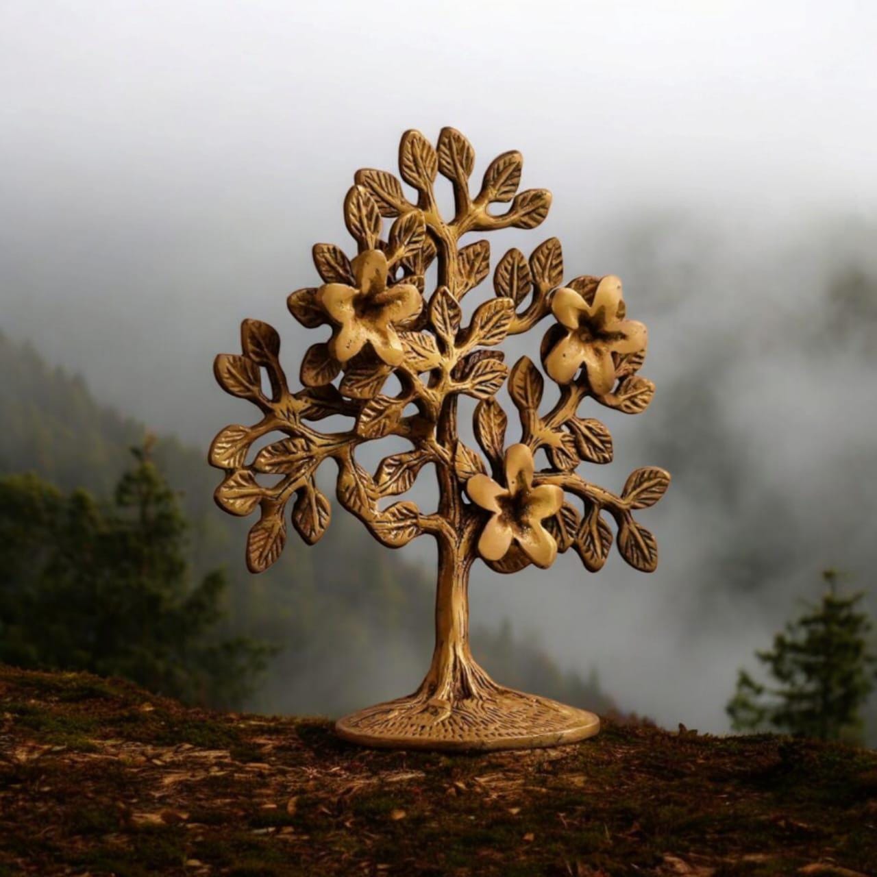 Handcrafted Brass Tree Decor With Floral Detailing | Decorative Metal ...