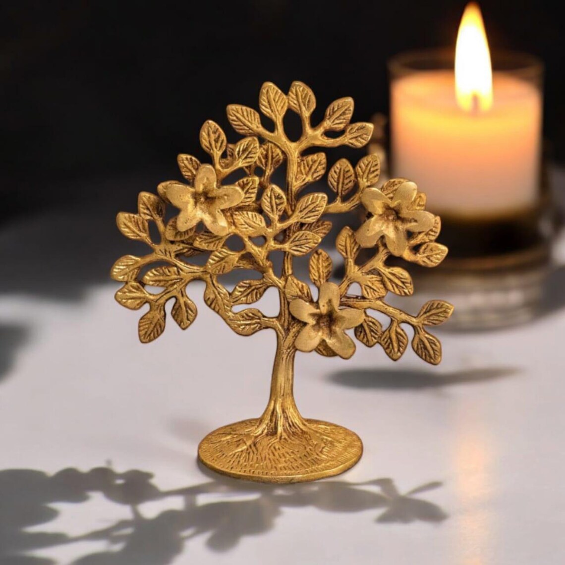 Handcrafted Brass Tree Decor With Floral Detailing | Decorative Metal ...