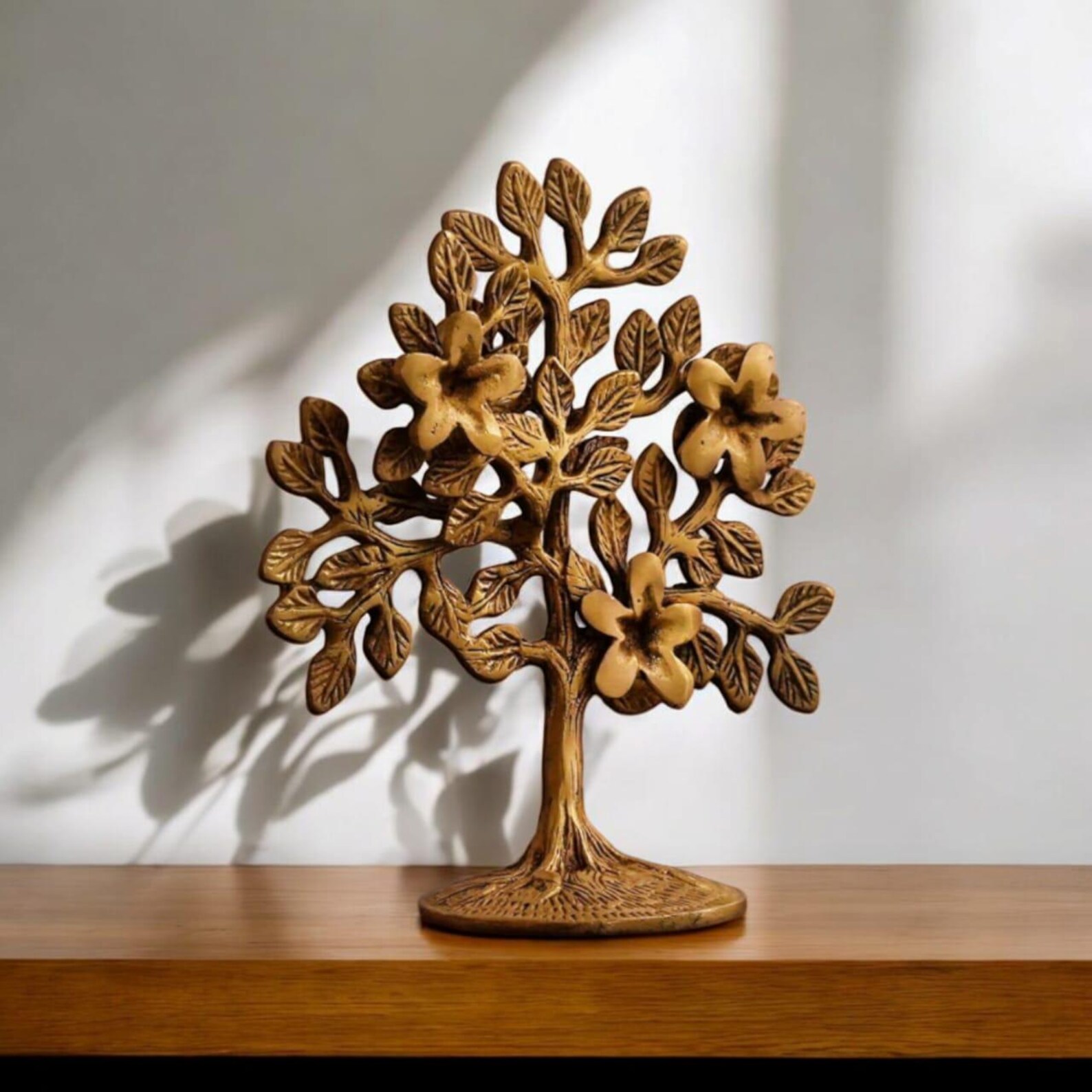 Handcrafted Brass Tree Decor With Floral Detailing | Decorative Metal ...