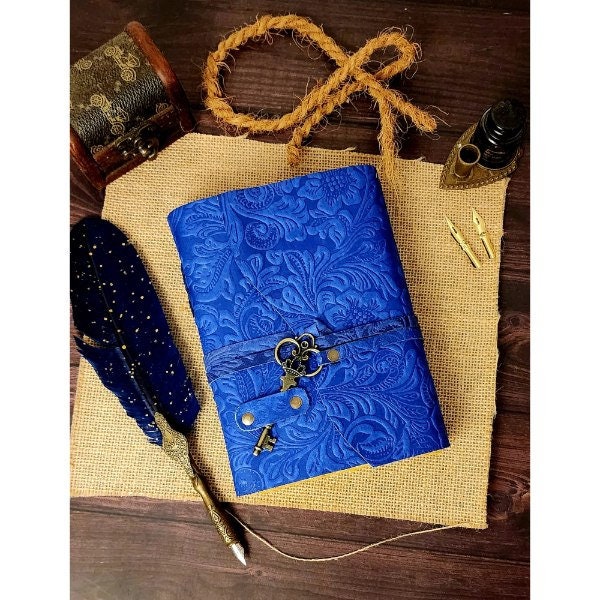 Blue Garden Flower Sktechbook Grimoire Leather Journal Bound Spell Book ...