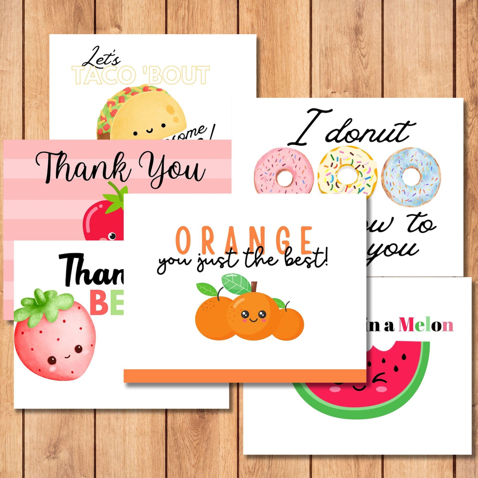Thank You Food Pun Printable Note Card Bundle, Foldable Funny Thank You ...