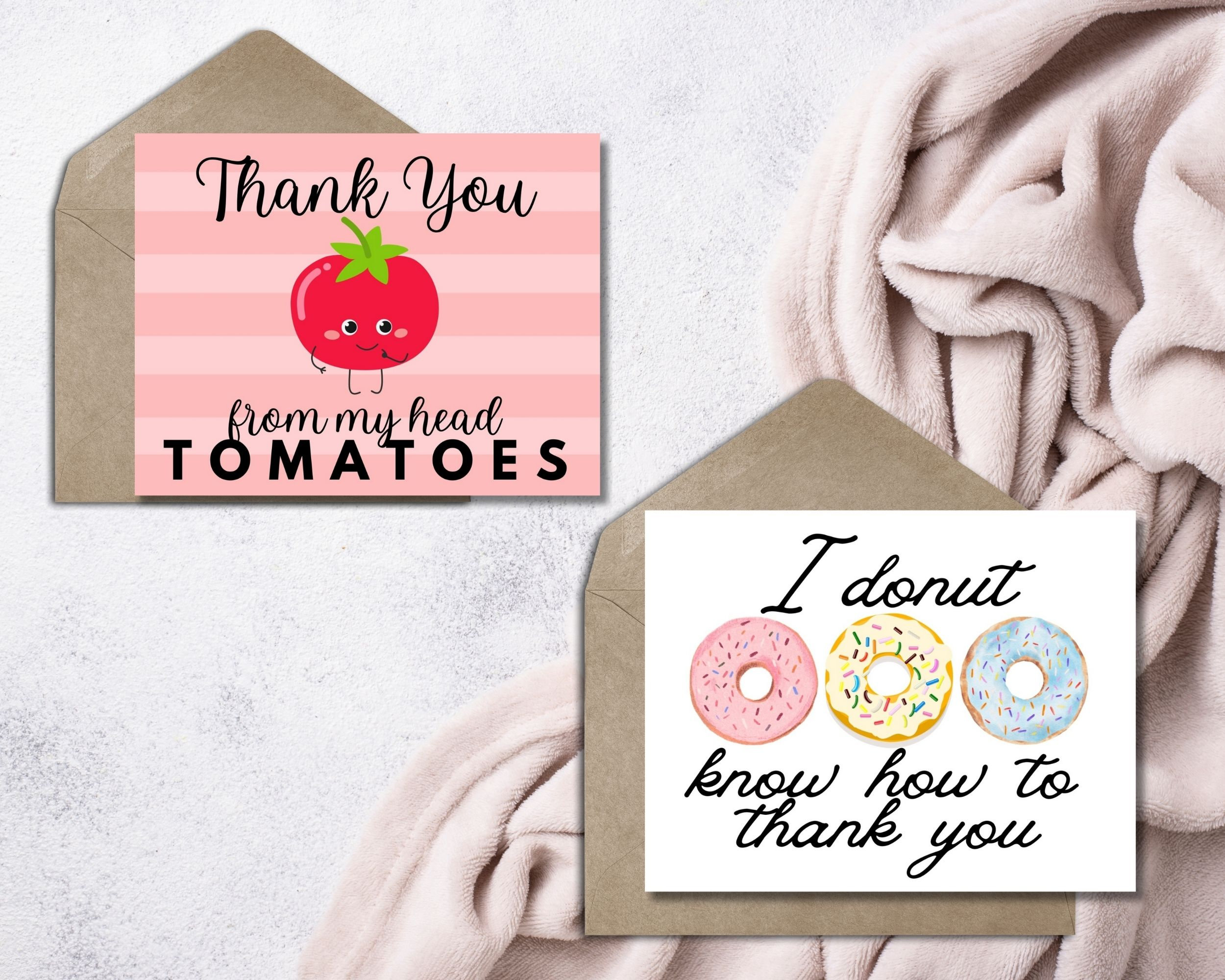 Thank You Food Pun Printable Note Card Bundle, Foldable Funny Thank You ...