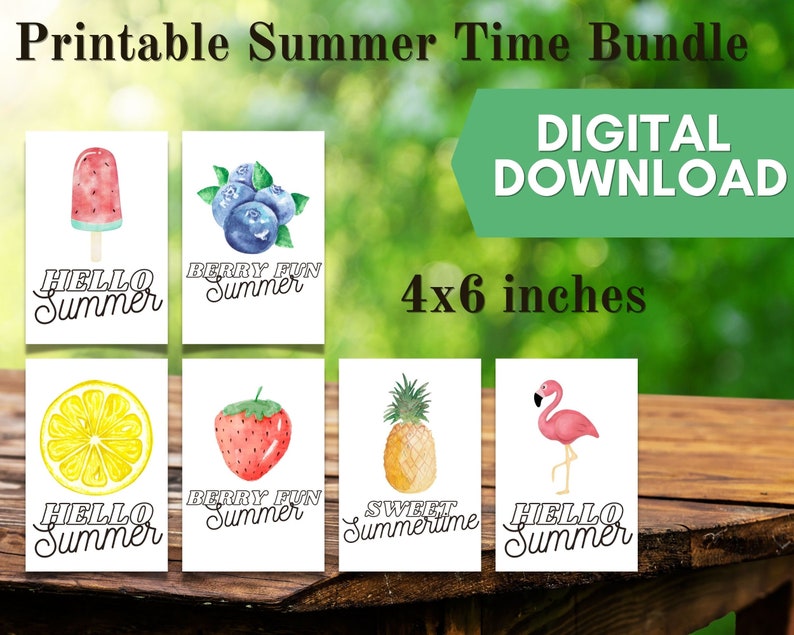 Hello Summer Printable Bundle, 4x6 Summer Printable Decor, Summer ...