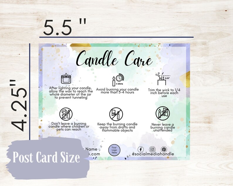 Editable Candle Care Card Template, Printable Candle Care Instructions ...