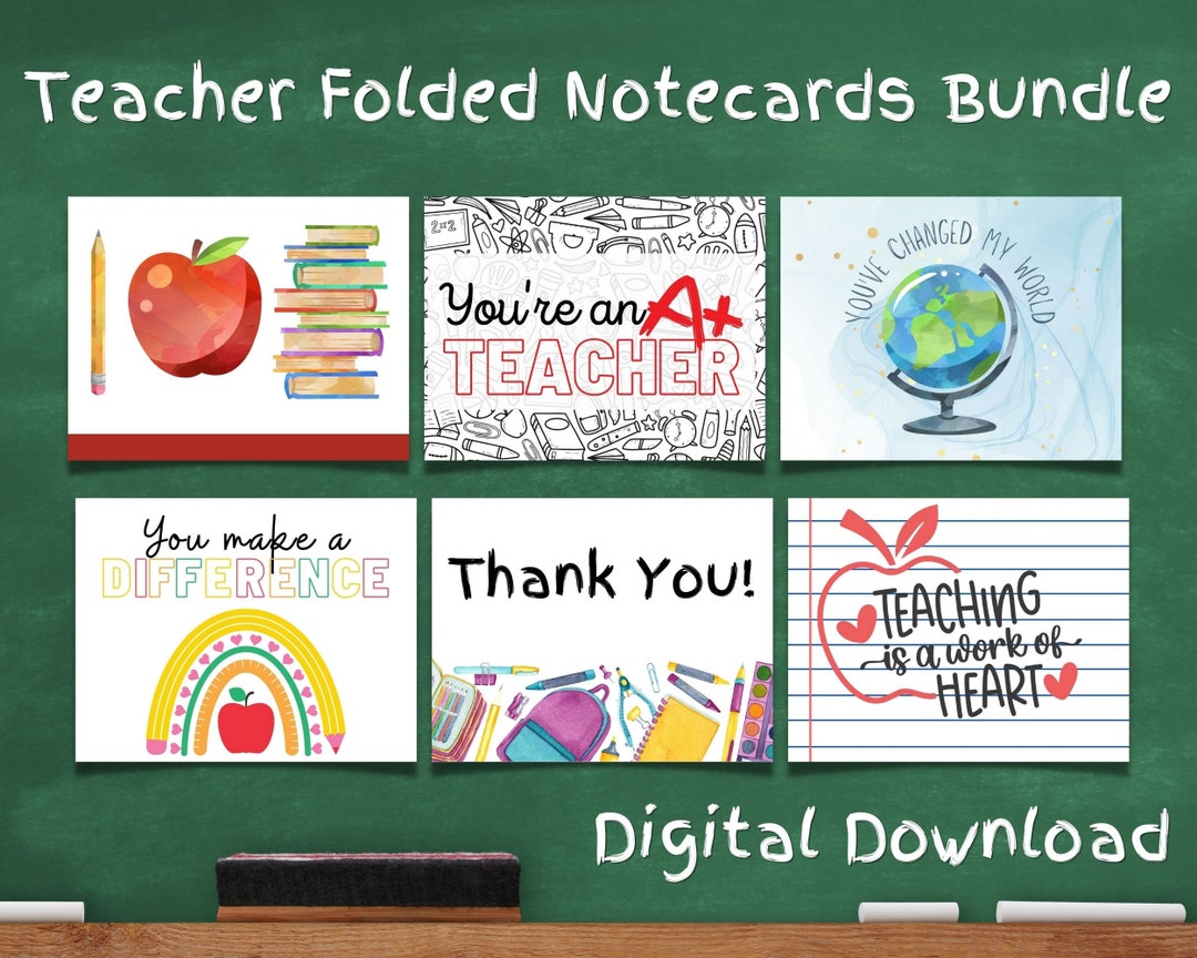 Teacher Appreciation Printable Thank You Card Bundle, Foldable Teacher ...