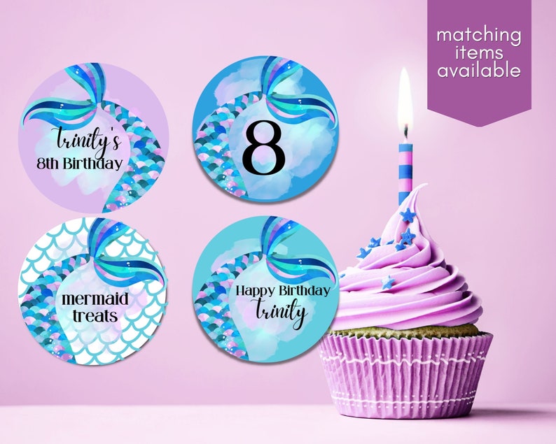 Mermaid Editable Cupcake Toppers. Mermaid Tail Birthday for - Etsy