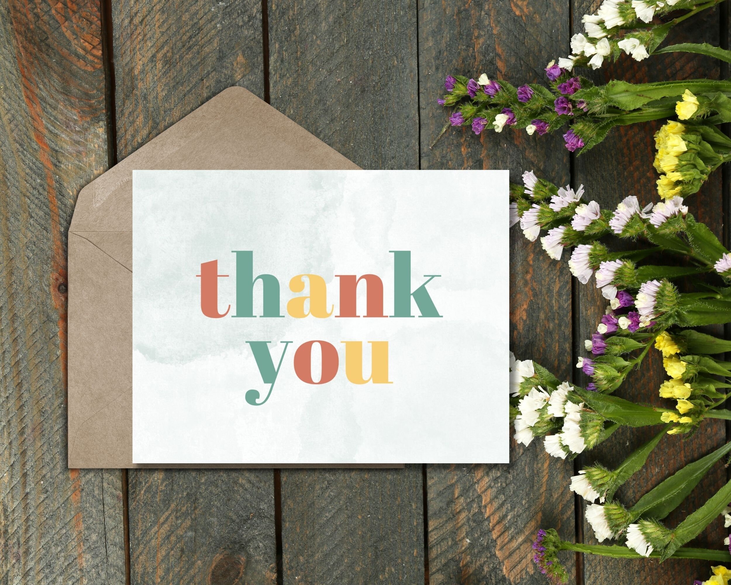 Thank You Printable Note Card Bundle, Foldable Watecolor Thank You ...