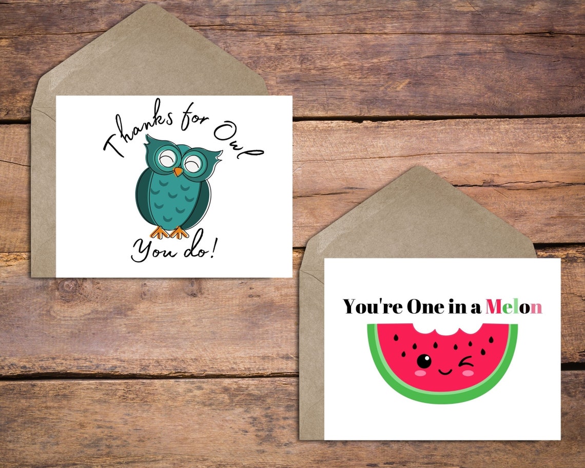 Thank You Food Pun Printable Note Card Bundle, Foldable Funny Thank You ...