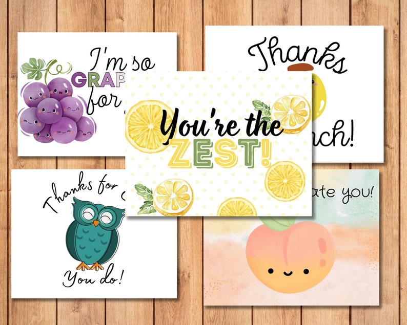 Thank You Food Pun Printable Note Card Bundle, Foldable Funny Thank You ...