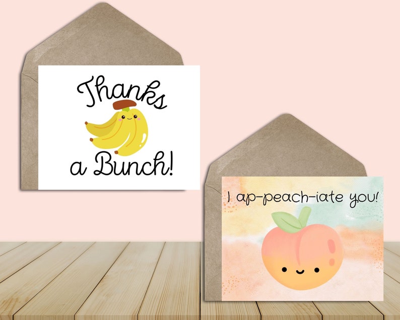 Thank You Food Pun Printable Note Card Bundle, Foldable Funny Thank You ...