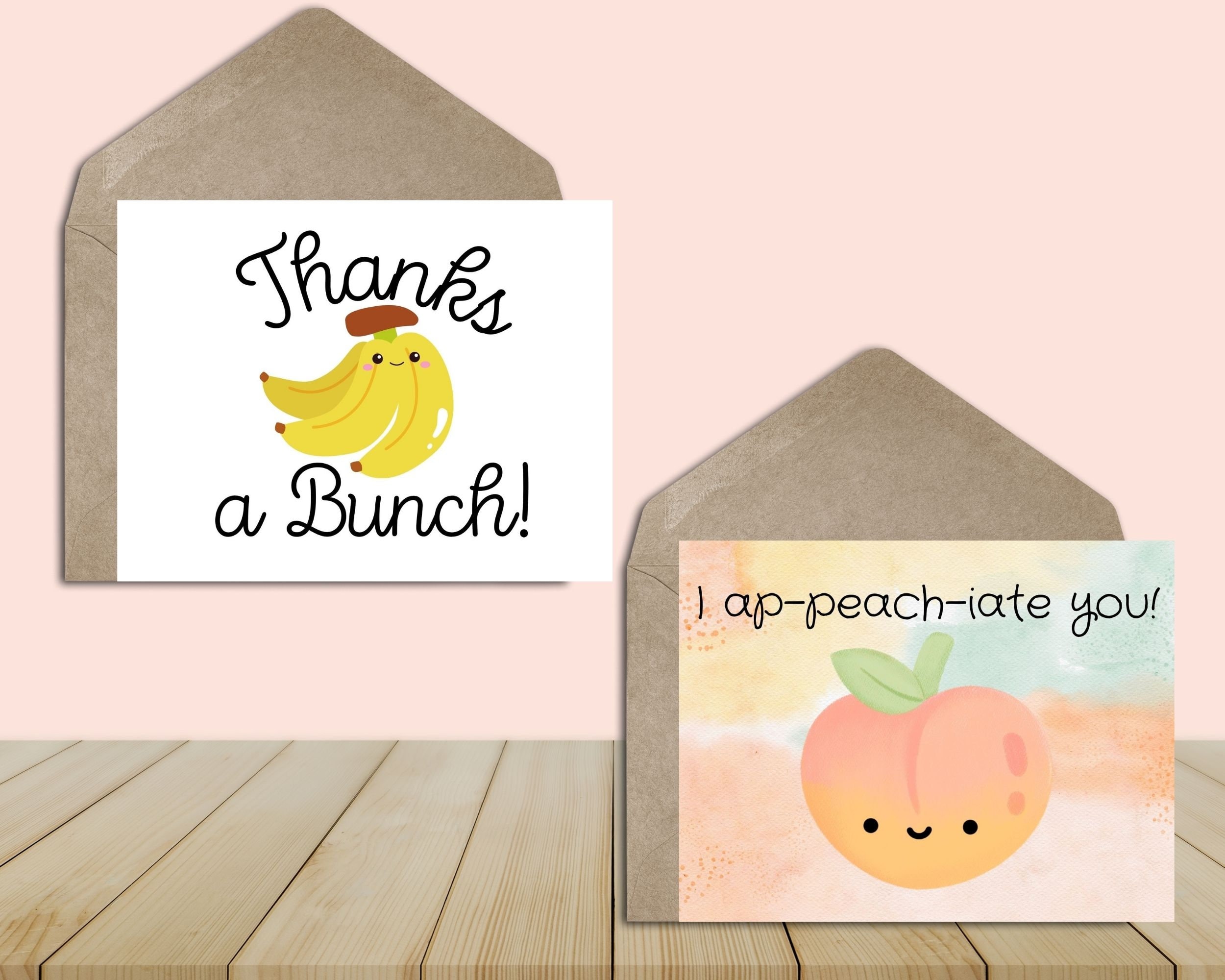 Thank You Food Pun Printable Note Card Bundle, Foldable Funny Thank You ...