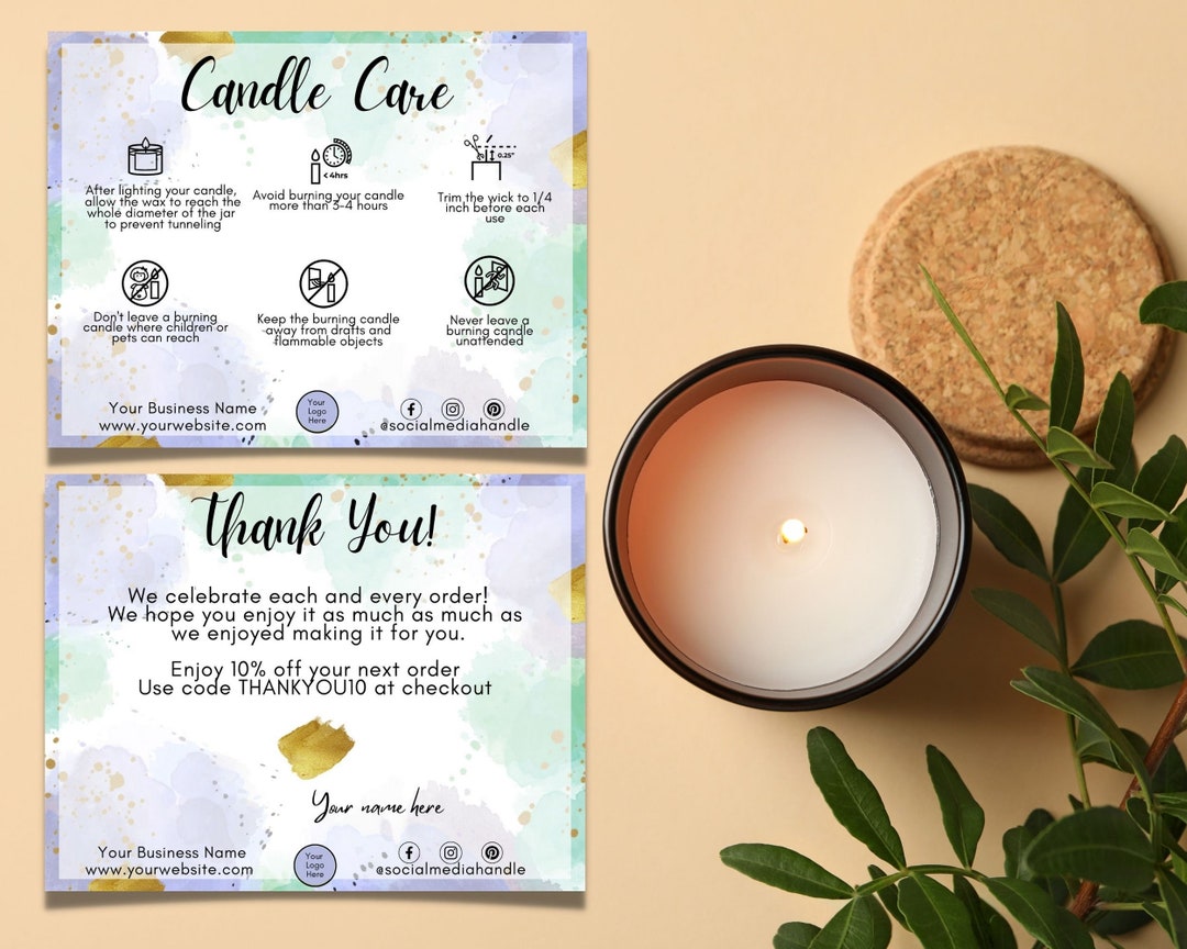 Editable Candle Care Card Template, Printable Candle Care Instructions ...