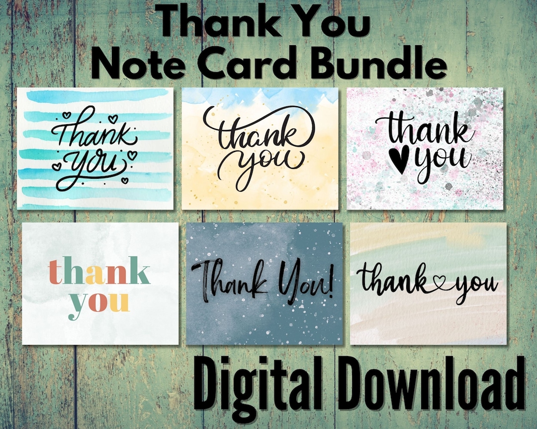 Thank You Printable Note Card Bundle, Foldable Watecolor Thank You ...