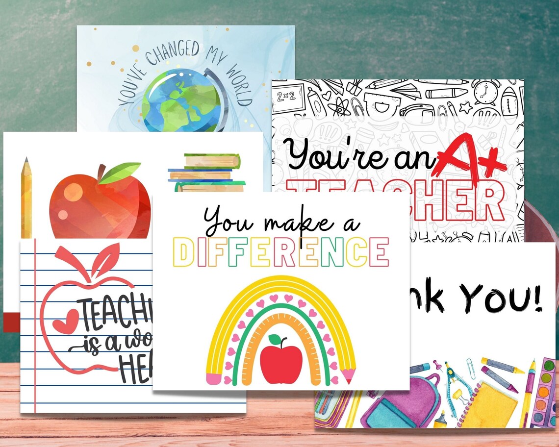Teacher Appreciation Printable Thank You Card Bundle, Foldable Teacher ...