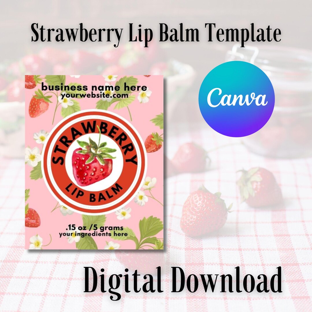 Editable Strawberry Lip Balm Label Template, Strawberry Roller Ball ...
