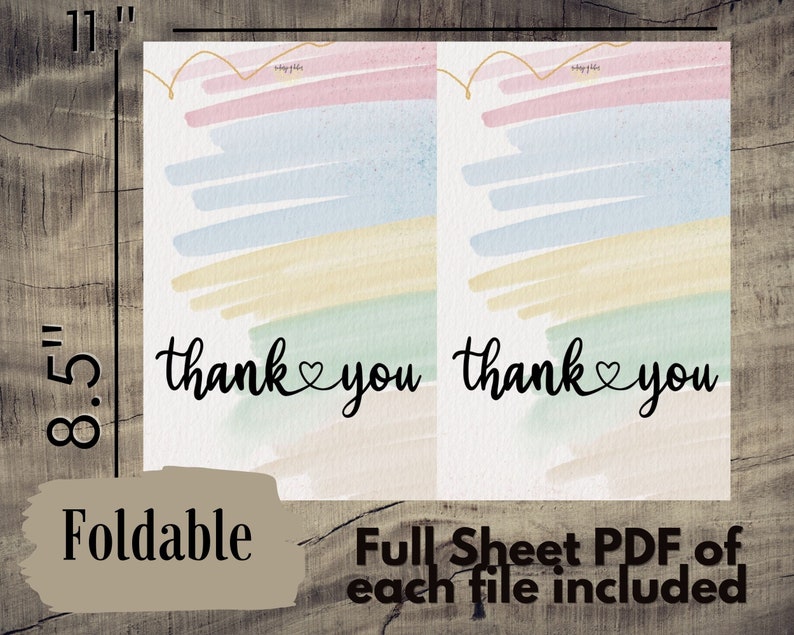 Thank You Printable Note Card Bundle Foldable Watecolor Thank - Etsy