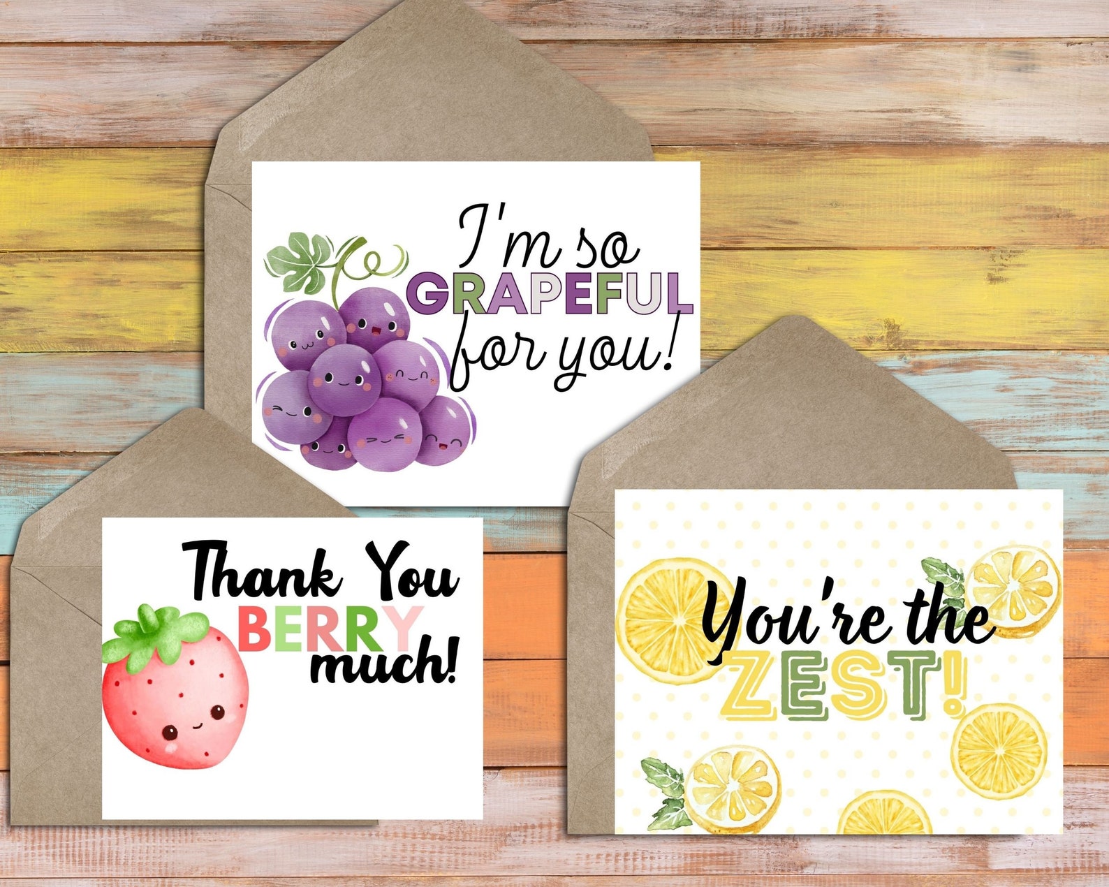 Thank You Food Pun Printable Note Card Bundle, Foldable Funny Thank You ...