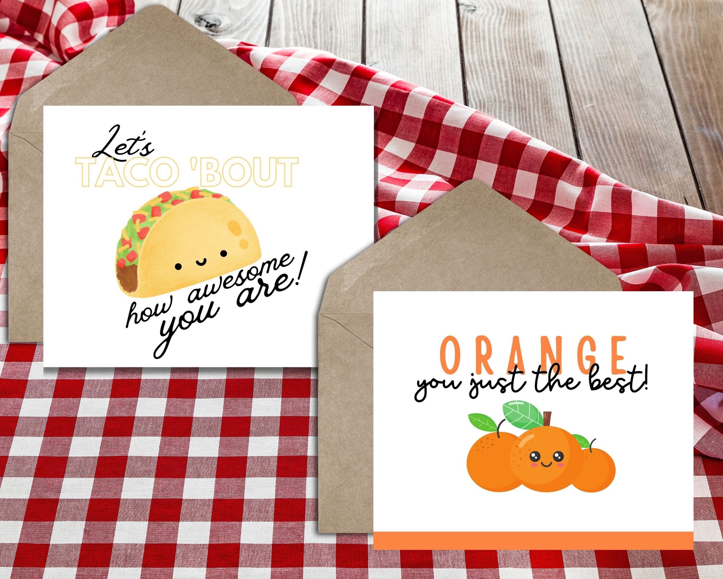 Thank You Food Pun Printable Note Card Bundle, Foldable Funny Thank You ...