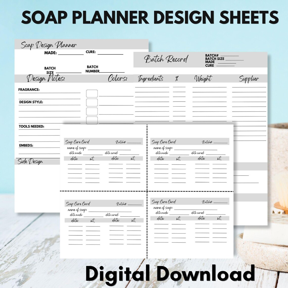 Soap Design Planning Printable Bundle, for a Soap Maker, Soap Business Planning, Soap Cure Card ...
