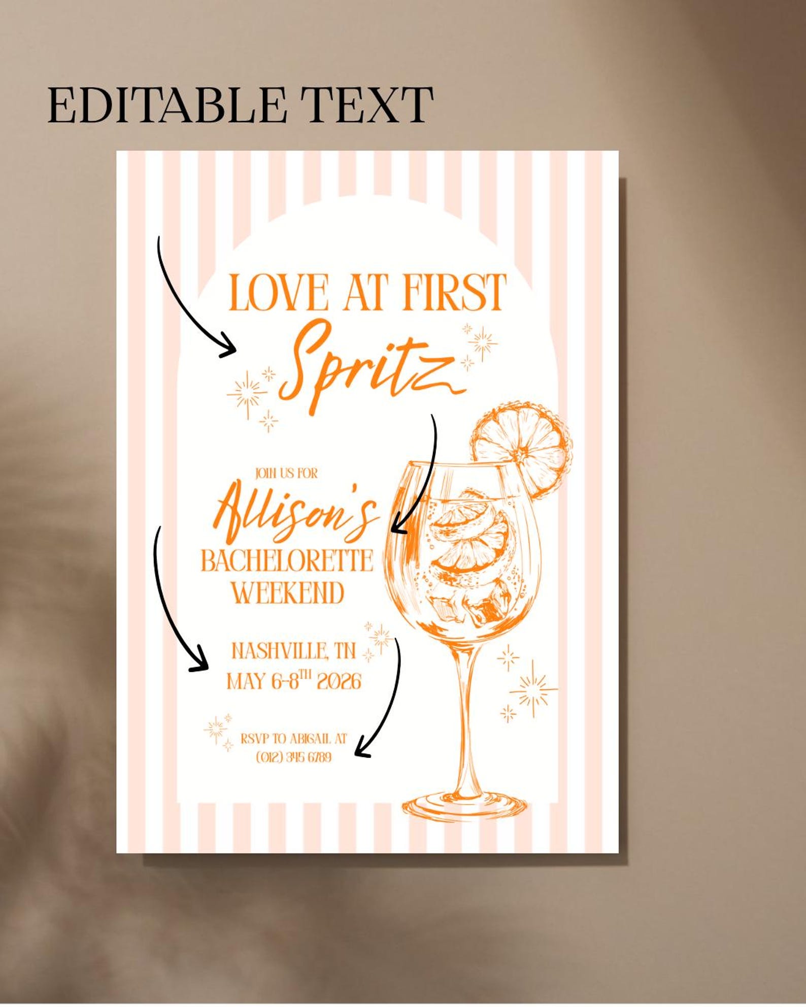 Spritz Bachelorette Invitation Template | Editable Italian Aperol Theme ...