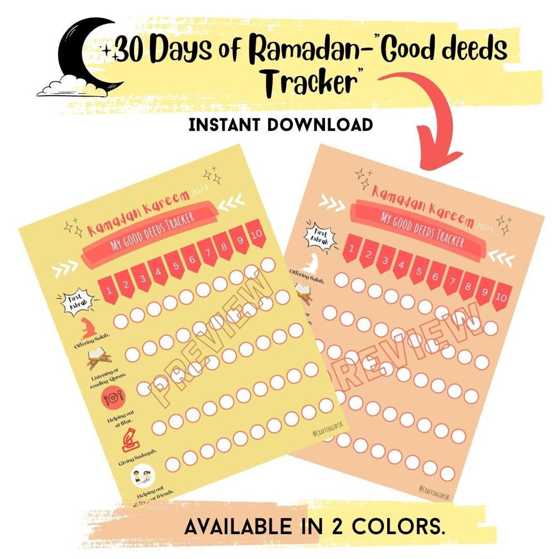 Ramadan Good Deeds Tracker Instant Download Printable Ramadan Activity ...