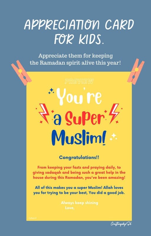 Ramadan Appreciation Card for Kids | Digital Download | Card for ...