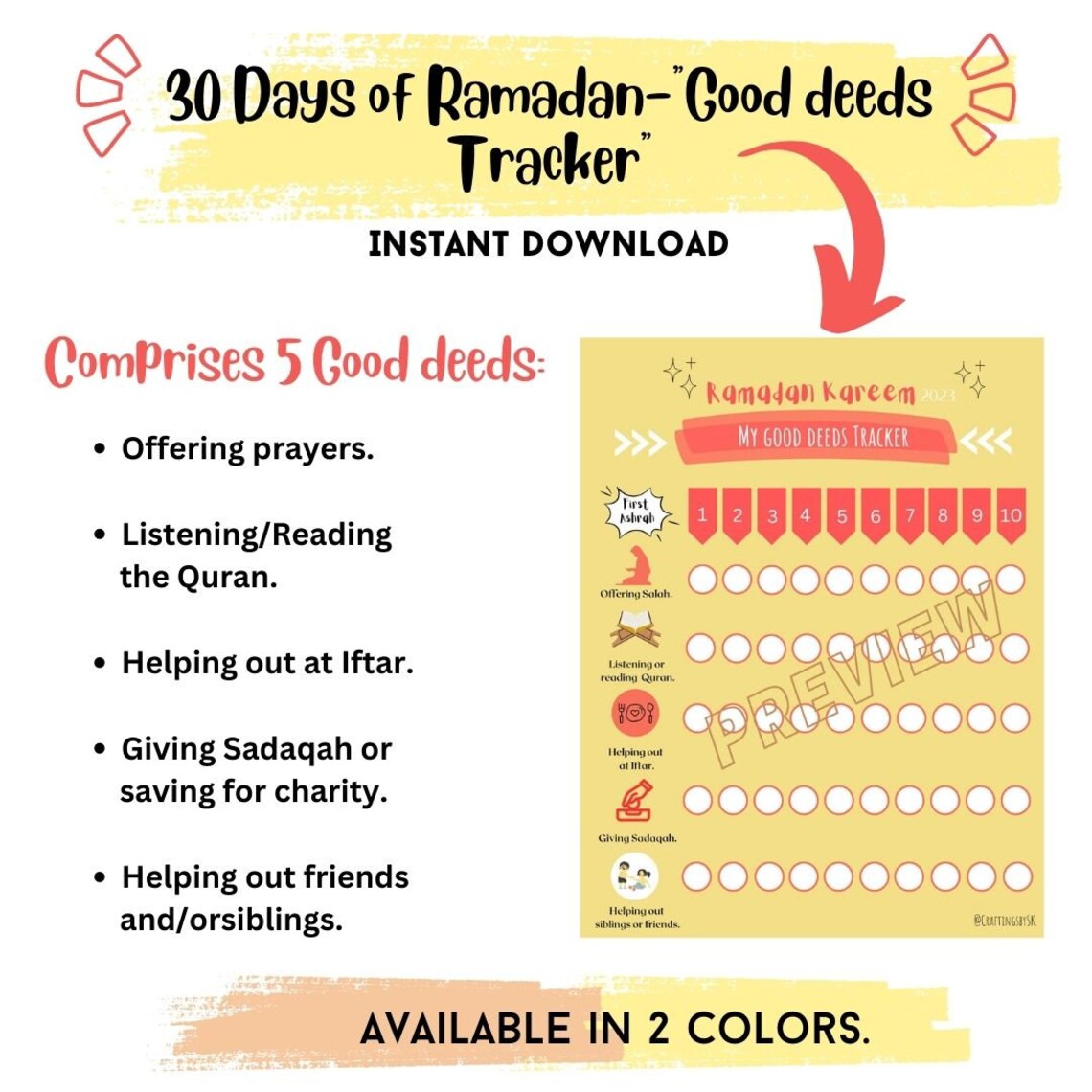 Ramadan Good Deeds Tracker | Instant Download | Printable Ramadan ...