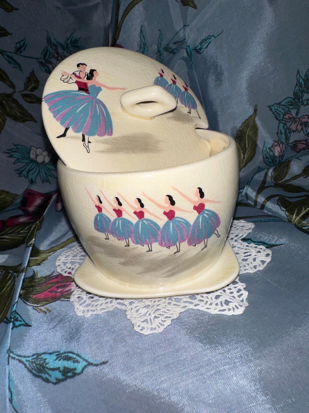 Beswick Ballet Lidded Sugar Bowl, Made in 1950s. Bright Blue, Pink and ...