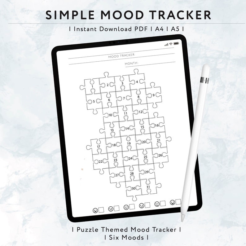PUZZLE MOOD TRACKER Digital Bullet Journal Puzzle Mood Tracker A4 & A5 ...
