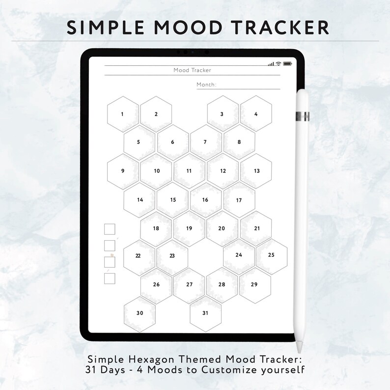 Hexagon Themed Digital Bullet Journal Monthly Mood Tracker | Digital ...