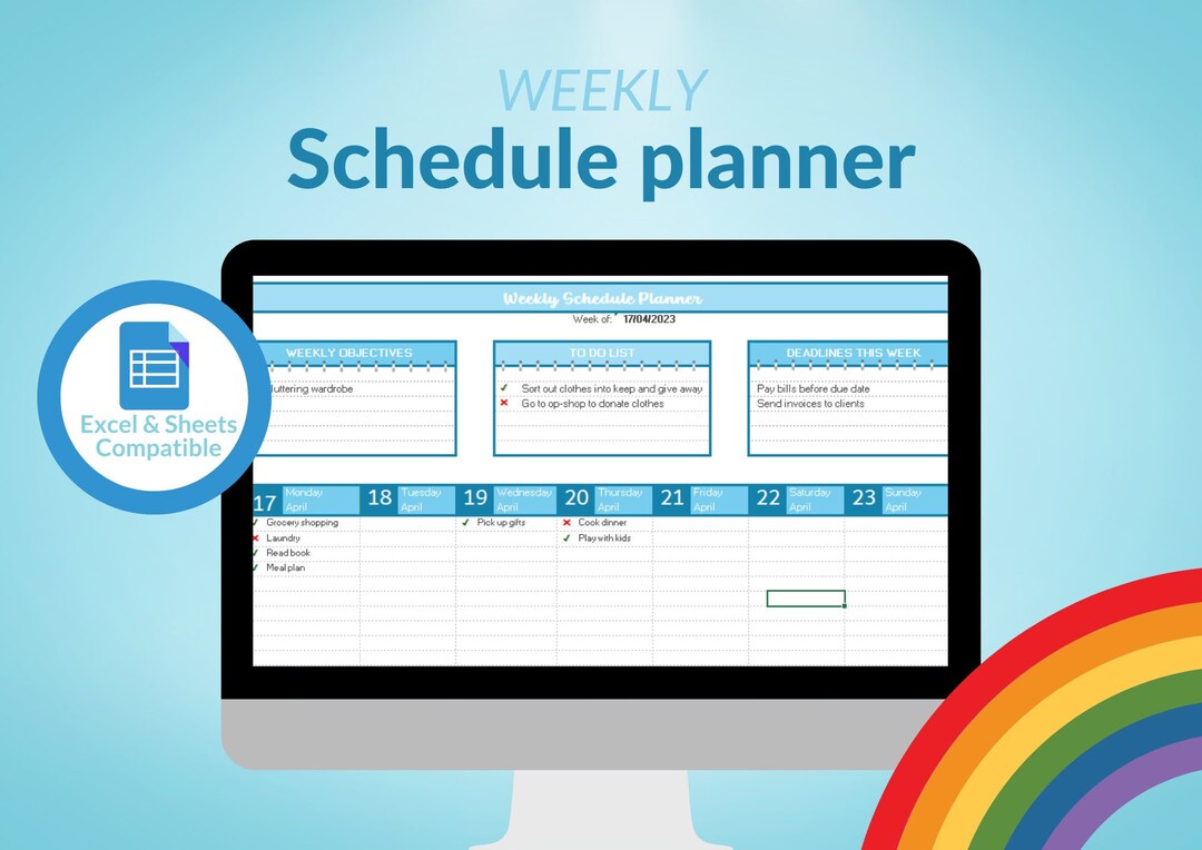 Weekly Schedule Planner, Google Sheets To-do List, Weekly To-do Planner ...